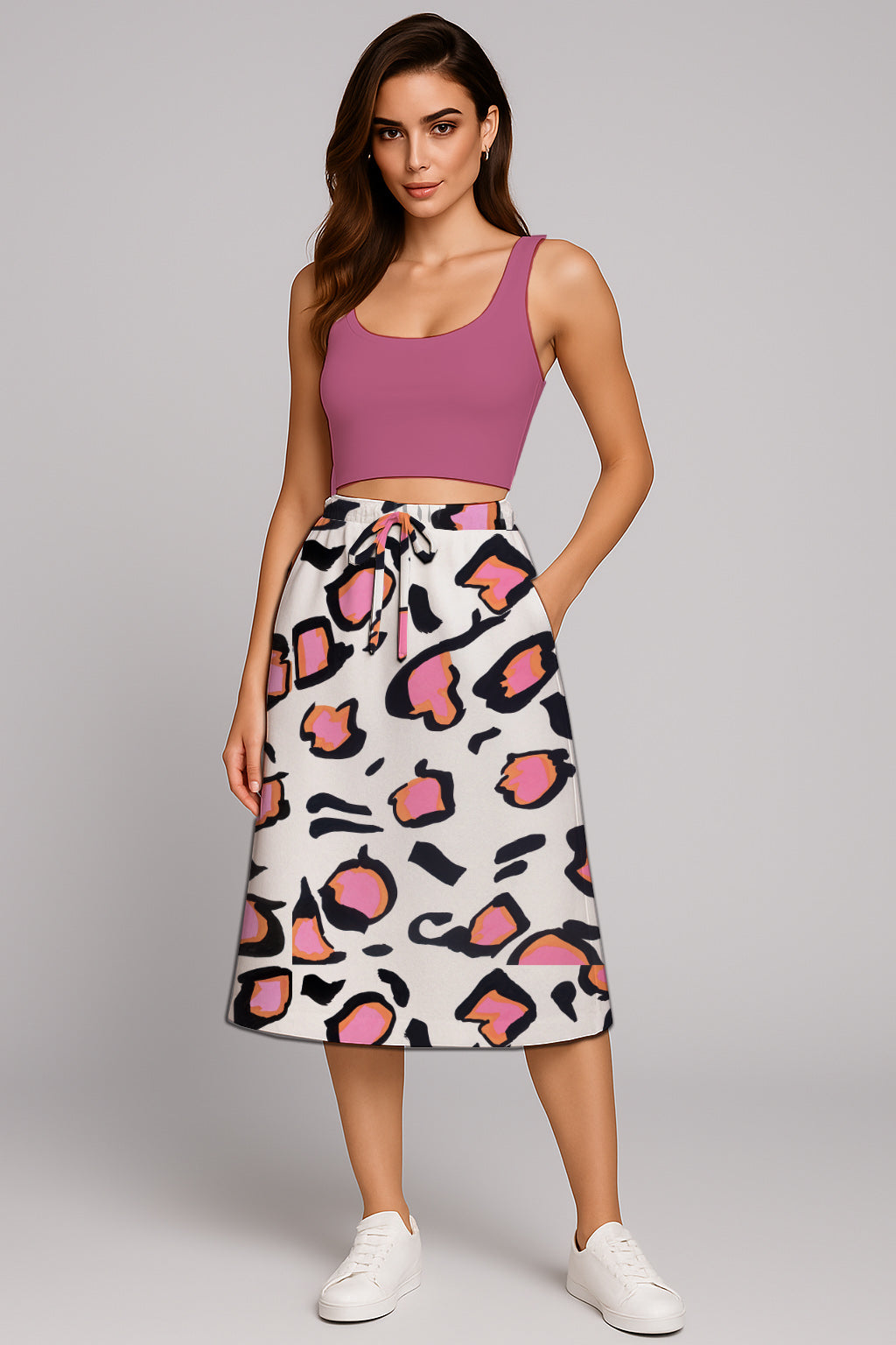 Drawstring Waist Midi Skirt – A-Line - with Art Print - Debbie Jubrail ...